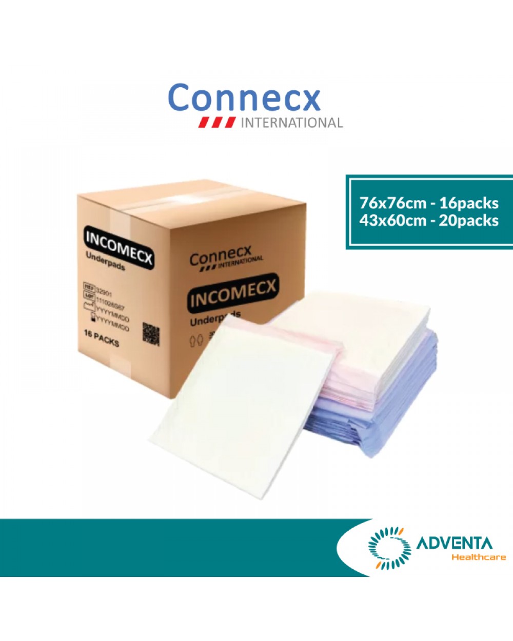 Connecx -Incomecx 5ply Underpad with SAP (30x30 - 16packs/carton,