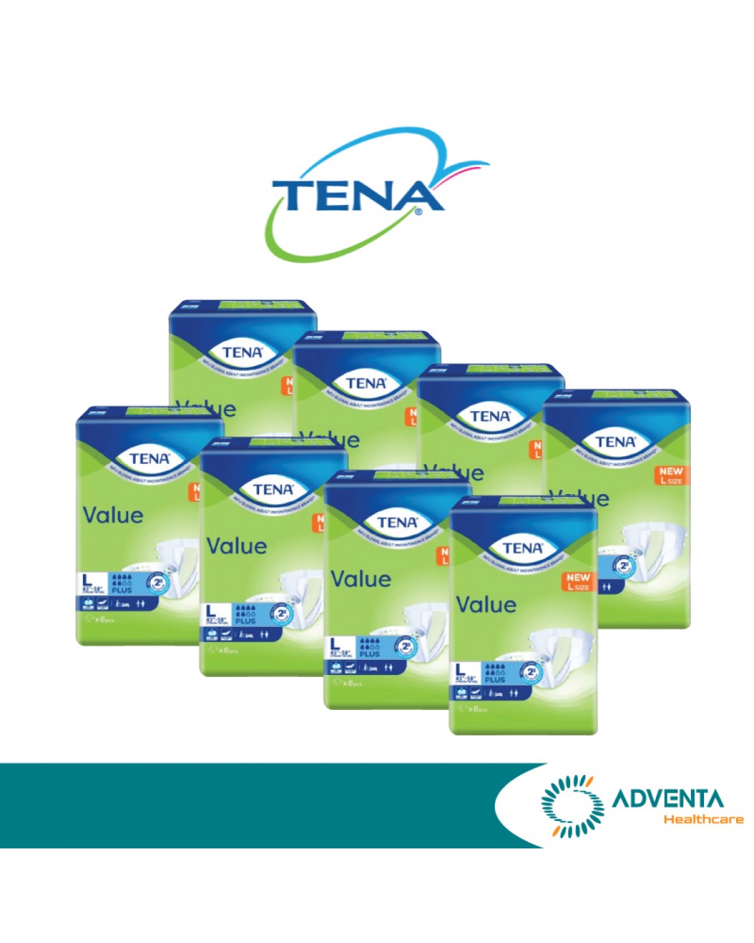 TENA Value L, Adult Diaper, 8bag/carton